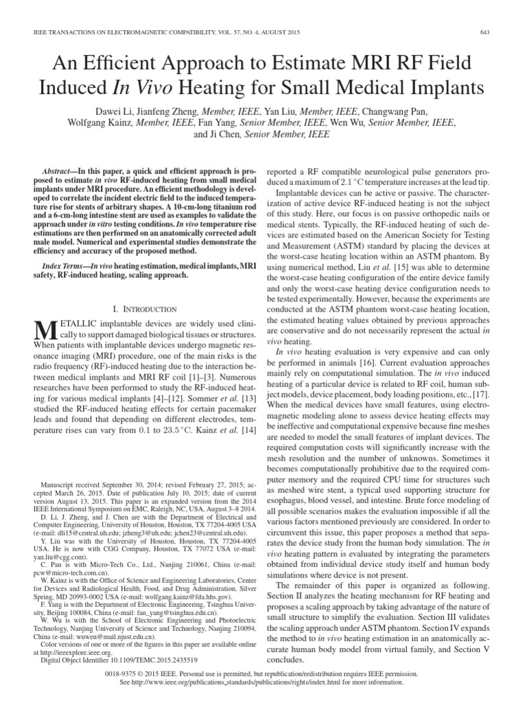 An Efficient Approach To Estimate MRI RF Field Induced in Vivo Heating ...
