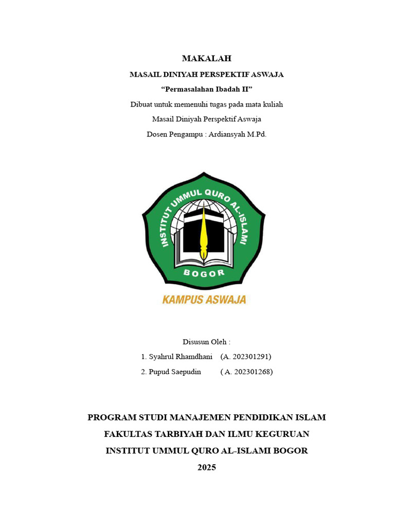 Makalah Kelompok 4 Masail Diniyah Permasalahan Ibadah II | PDF