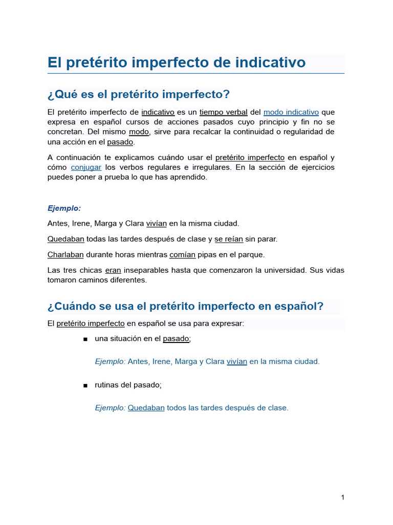 Uso y conjugación del pretérito imperfecto | PDF | Verbo | Cara