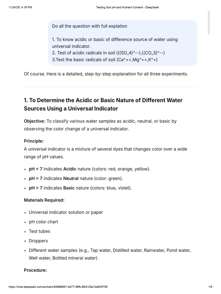 Testing Soil PH and Nutrient Content - DeepSeek | PDF | Ph | Hydroxide