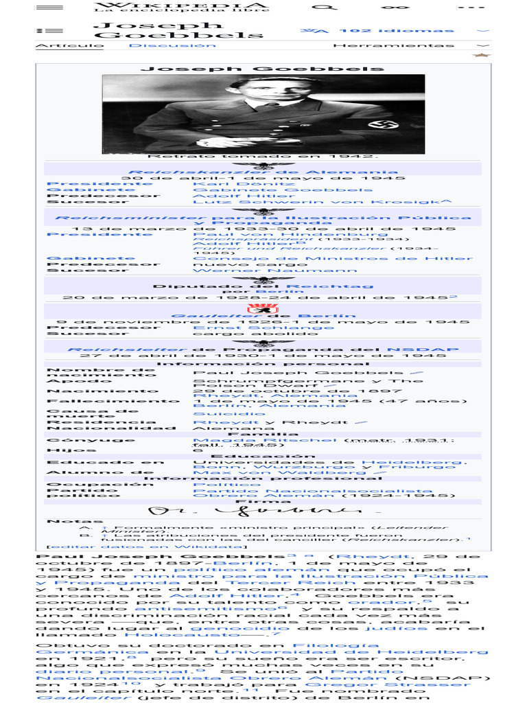 Historia Del Lider de Propaganda Nazi | PDF | Joseph Goebbels | Adolf ...