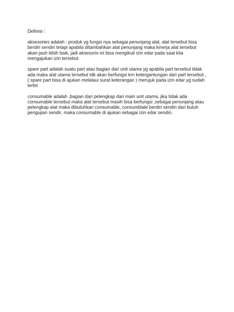 Definisi Aksesori, Spare Part, dan Consumable | PDF