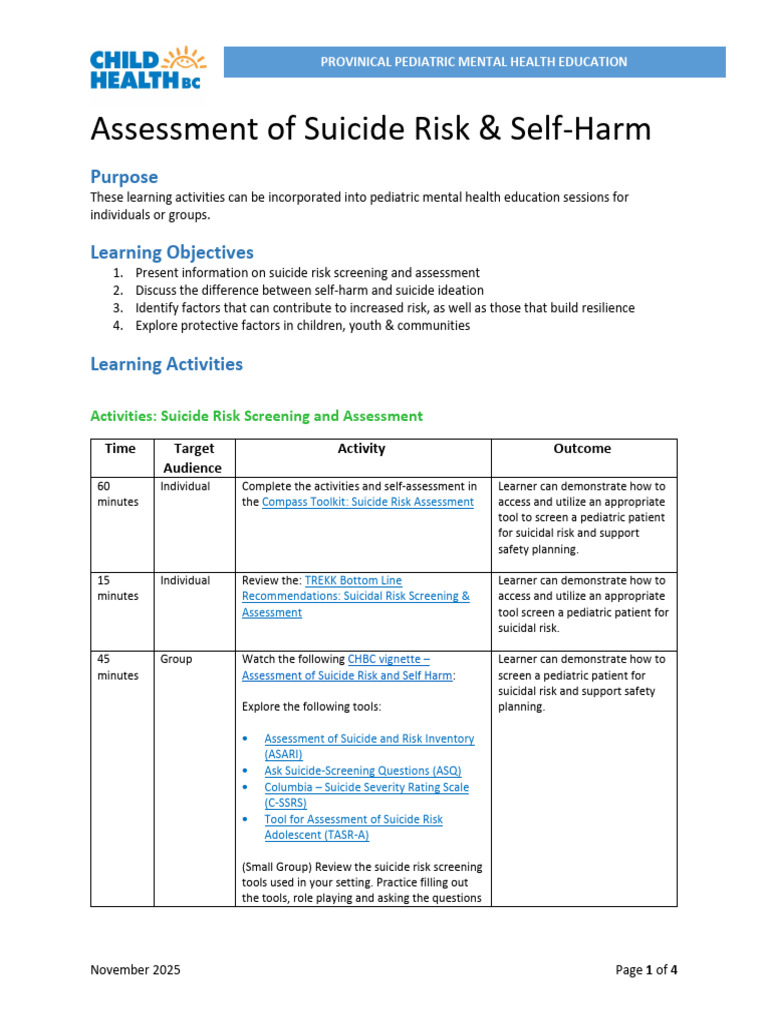 Pediatric Suicide Risk Assessment Guide | PDF | Self Harm | Suicide