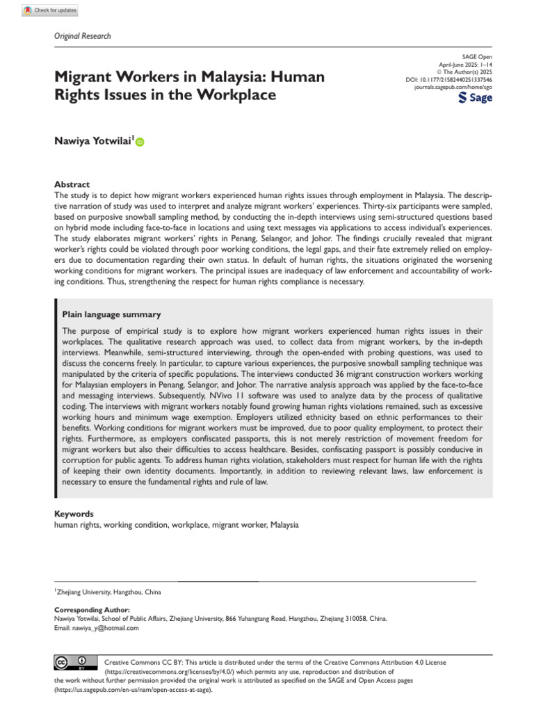 Human Rights of Migrant Workers in Malaysia | PDF | Migrant Worker ...
