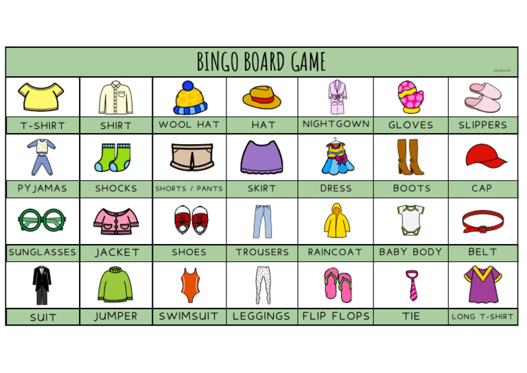 Bingo de Ropa y Accesorios | PDF