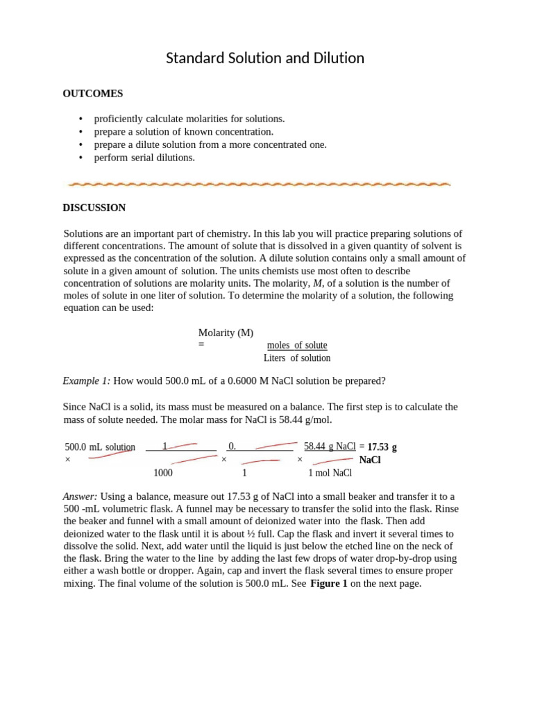 Preparing Solutions and Dilutions in Chemistry | PDF | Mole (Unit ...