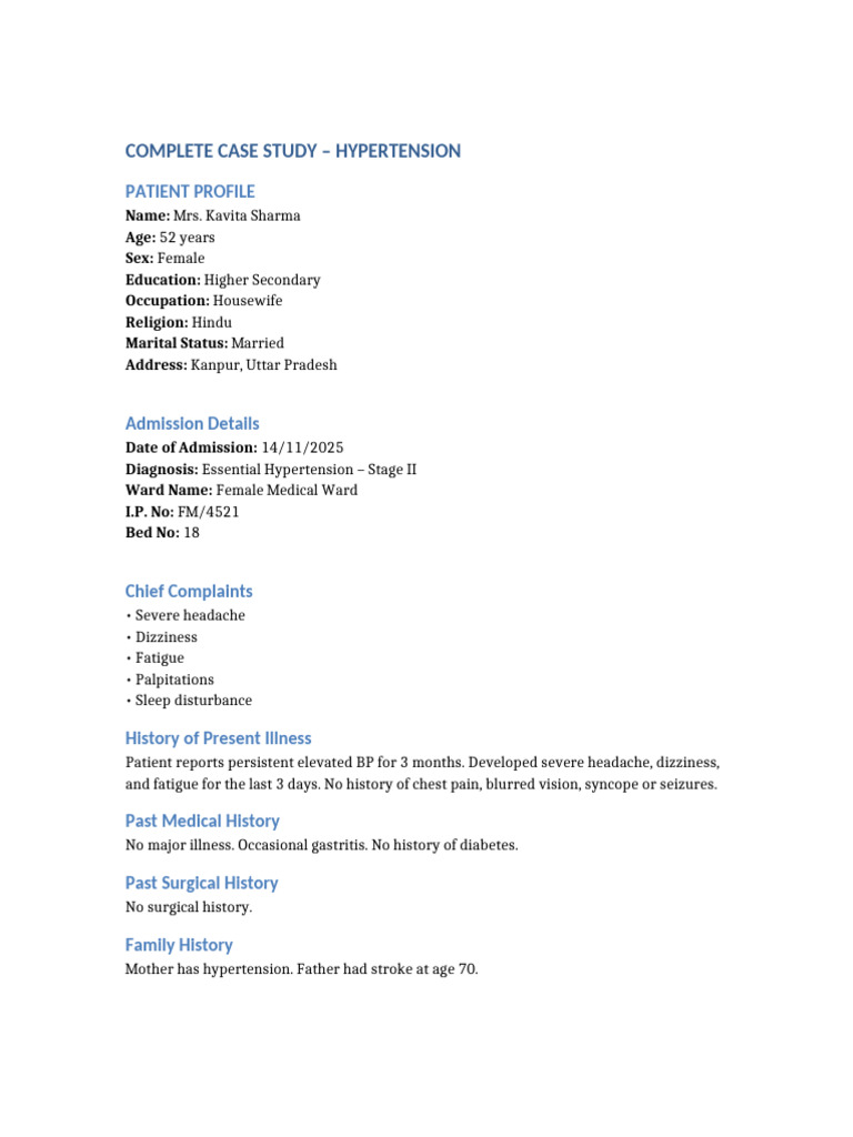 Complete Hypertension Case Study Full | PDF | Hypertension | Diseases ...