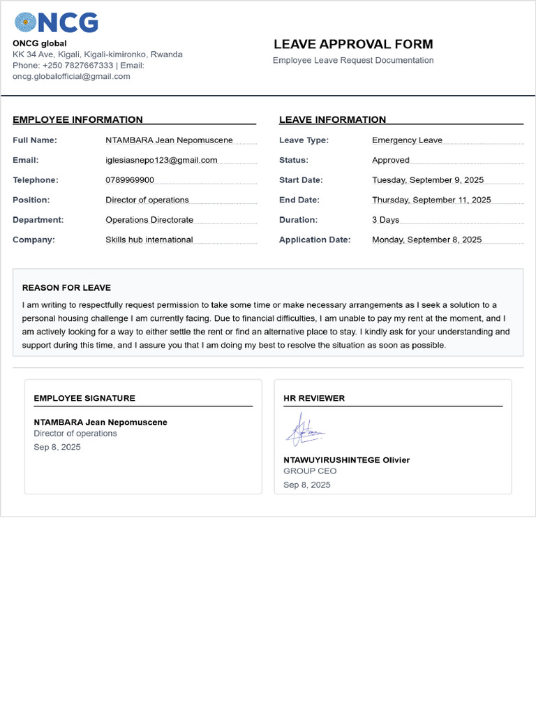 Leave Approval Document 11 | PDF