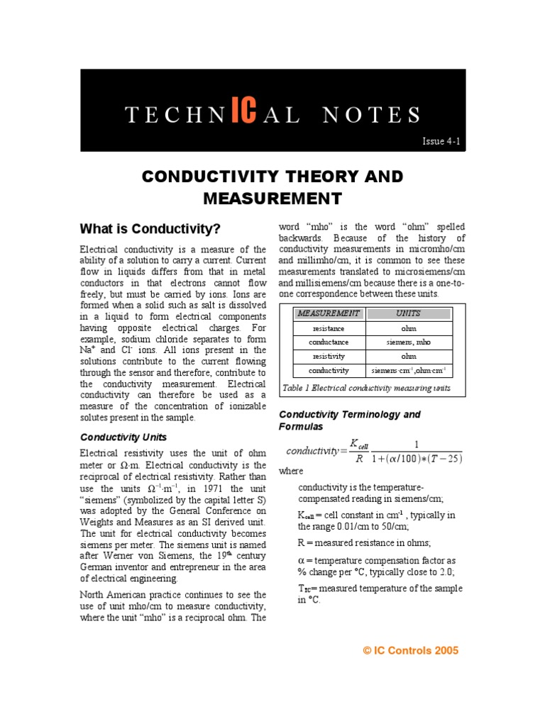 Conductivity Theory and Measurement | PDF | Electrical Resistivity And ...