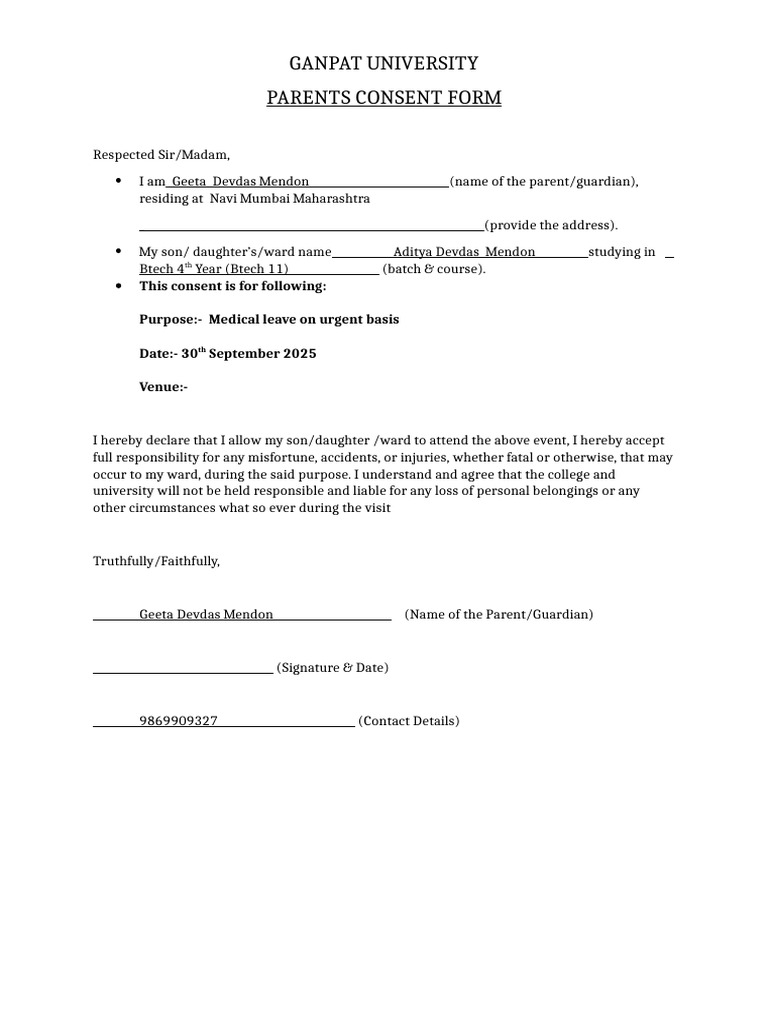 Parent Consent Form | PDF