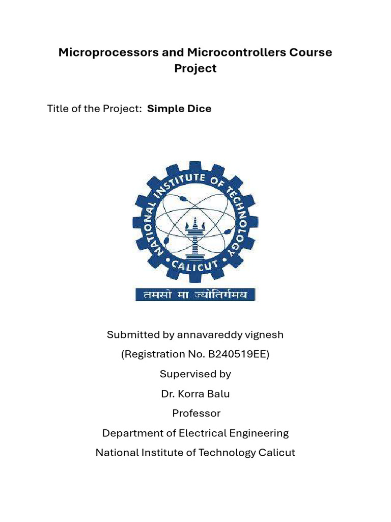Microprocessors and Microcontrollers Course Projectvignesh | PDF ...