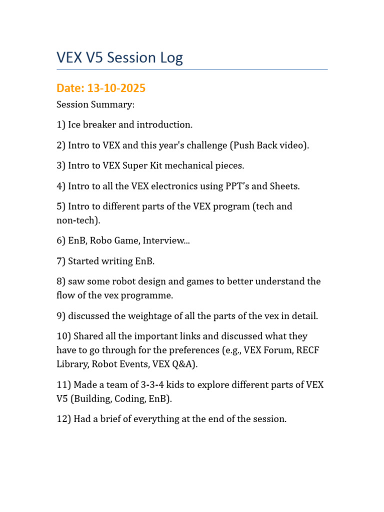 VEX V5 Session Log | PDF