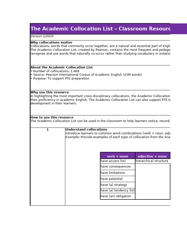 Academic Collocation List for PTE Prep | PDF | Information | English ...