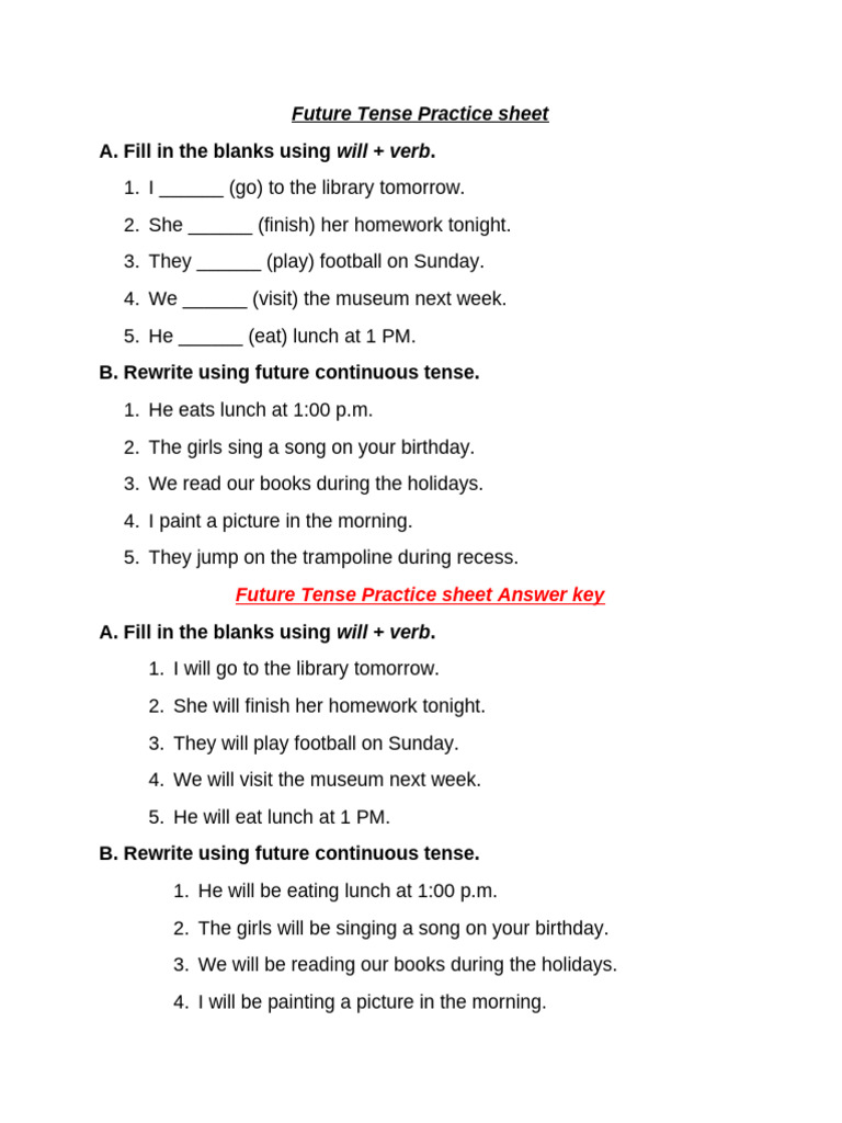Future Tense Practice Worksheet | PDF