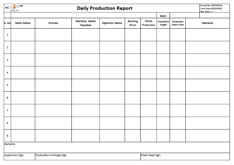 Daily Production Report Template | PDF