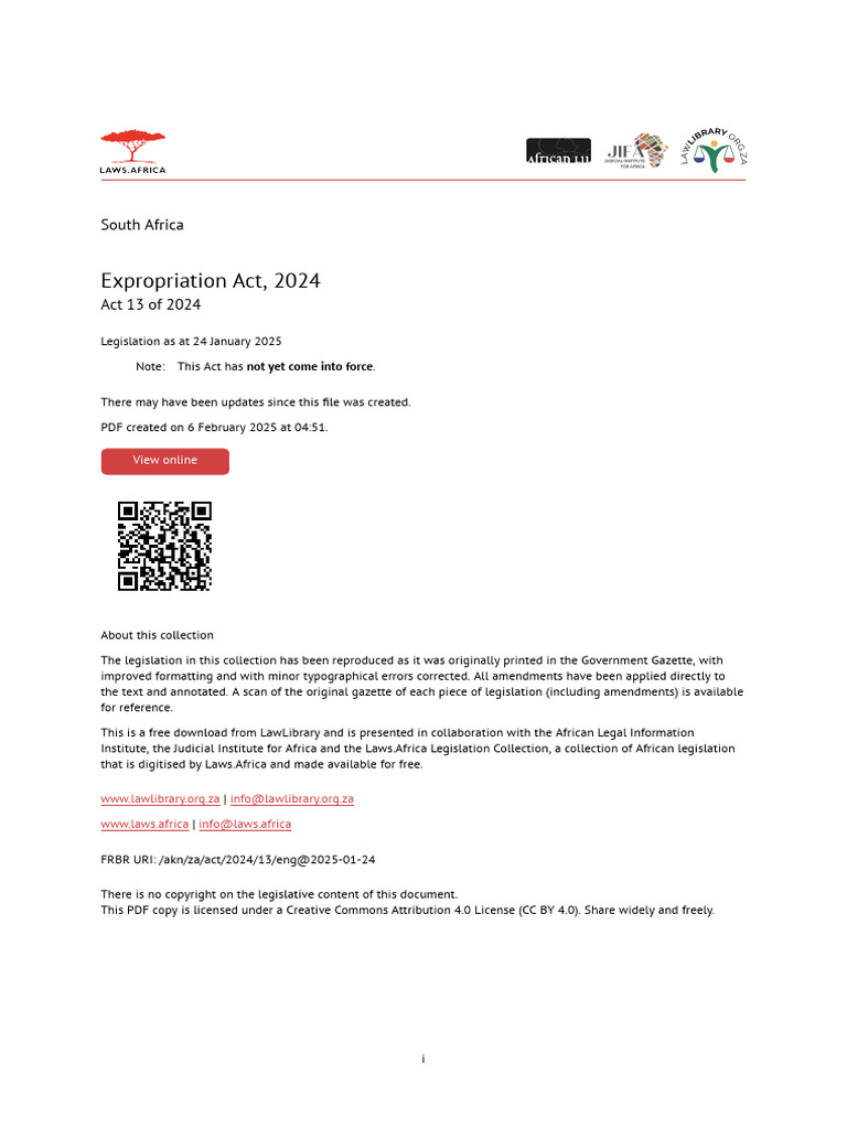 South Africa Expropriation Act 2024 | PDF | Eminent Domain | Private Law