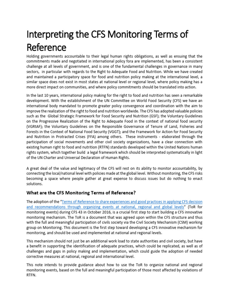 How To Use The CFS Terms of Reference | PDF | Governance | Food Security