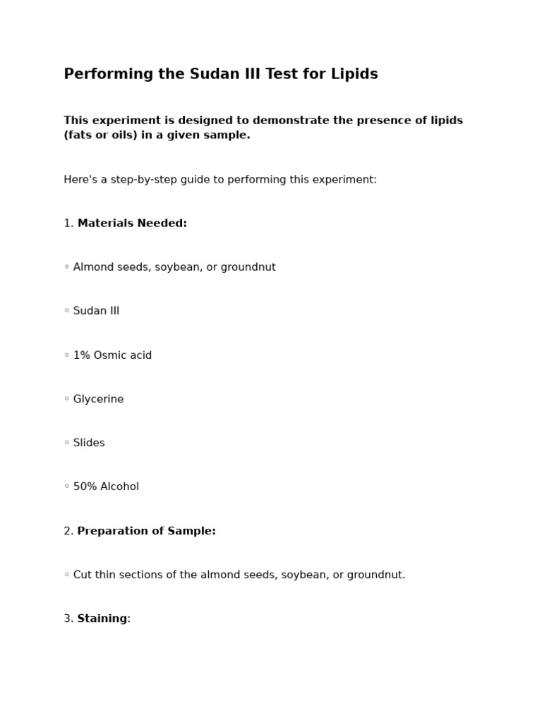 Sudan III Test for Lipid Detection | PDF