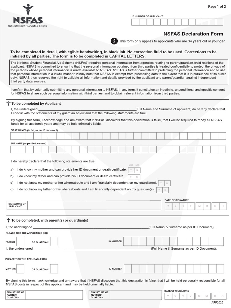 NSFAS 2026 Declaration Form - Final 102805 | PDF | Justice | Crime & Violence