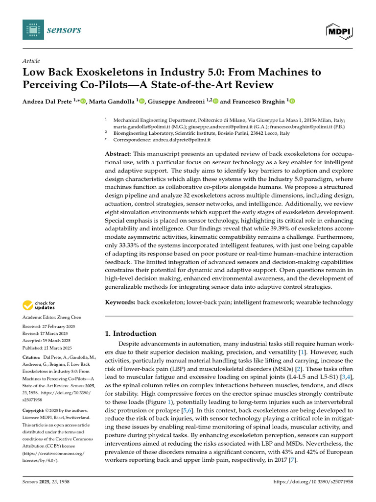 Low Back Exoskeletons: A Review for Industry 5.0 | PDF | Simulation ...