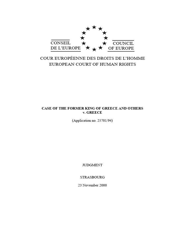 Case of The Former King of Greece and Others v. Greece | PDF | Property ...