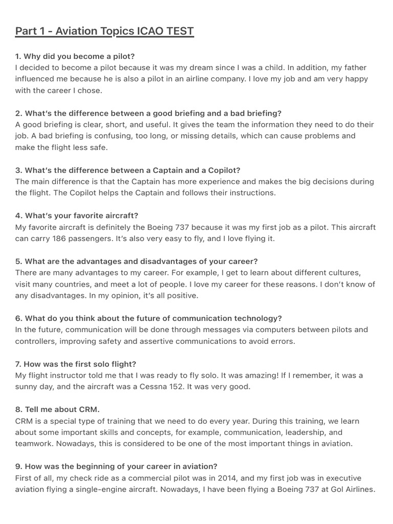 Part 1 - Aviation Topics ICAO TEST | PDF | Aircraft | Aviation