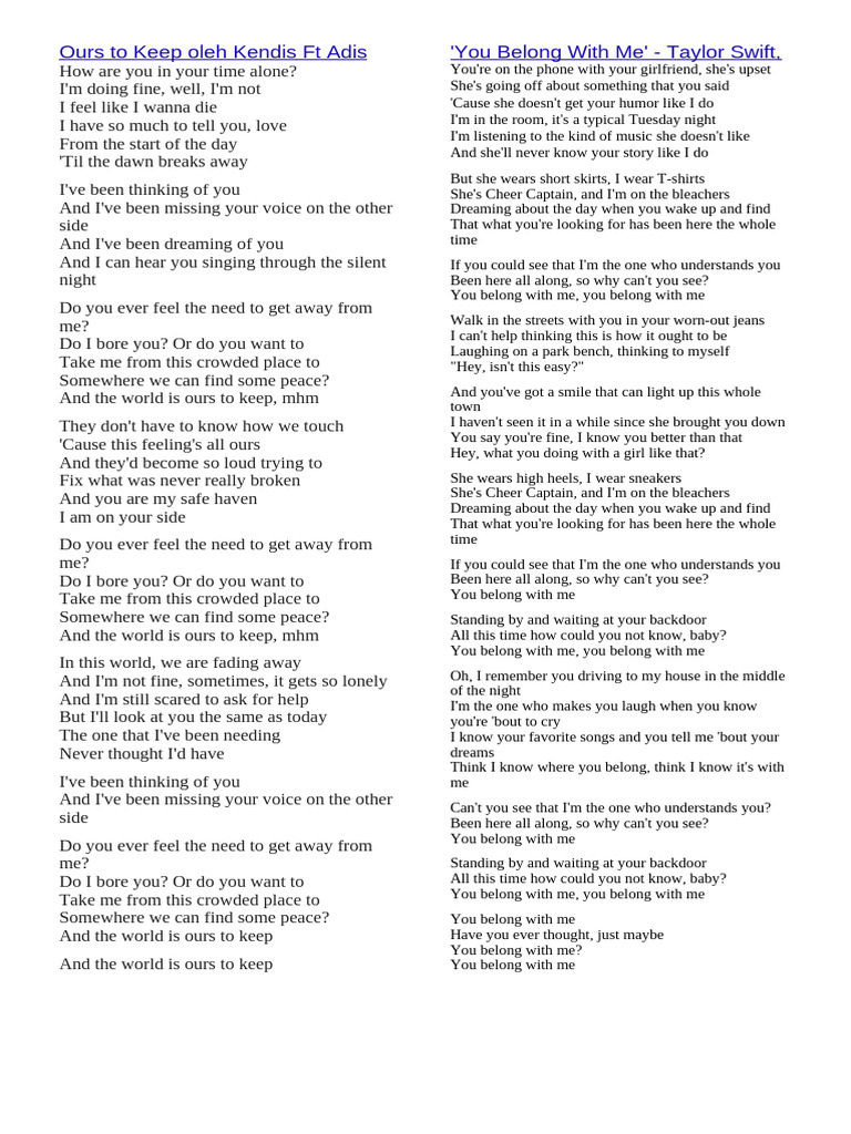 Songs Lyrics | PDF