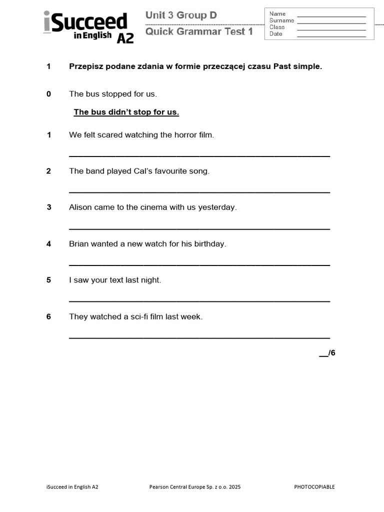 Unit 3 Group D Quick Grammar Test 1 | PDF