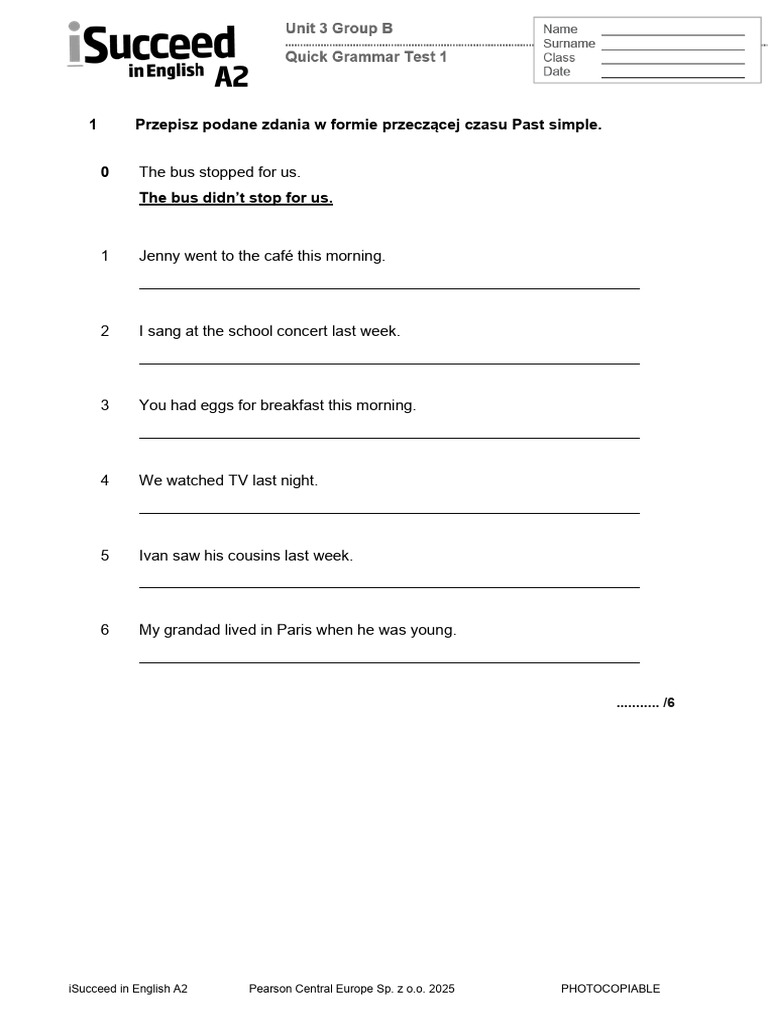 Unit 3_Quick Grammar Test 1_Group B | PDF
