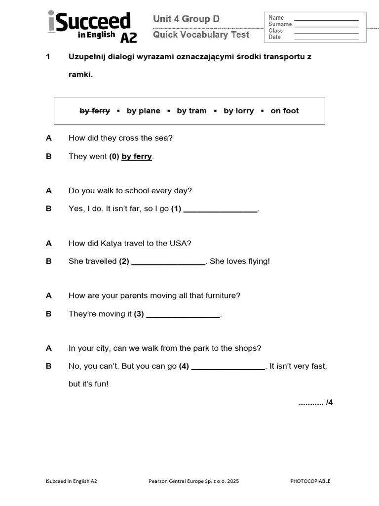 Unit 4 Group D Quick Vocabulary Test | PDF