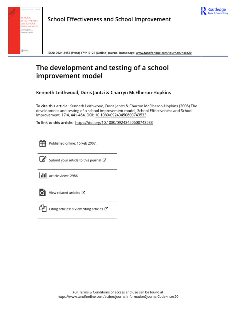 The Development and Testing of a School Improvement Model | PDF ...