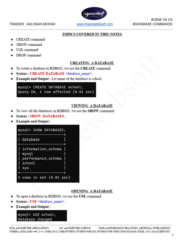 Mysql - Database Commands | PDF