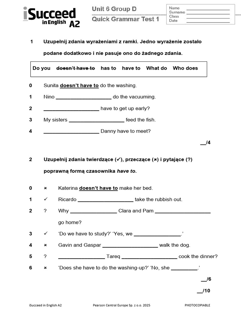 Unit 6 Group D Quick Grammar Test 1 | PDF