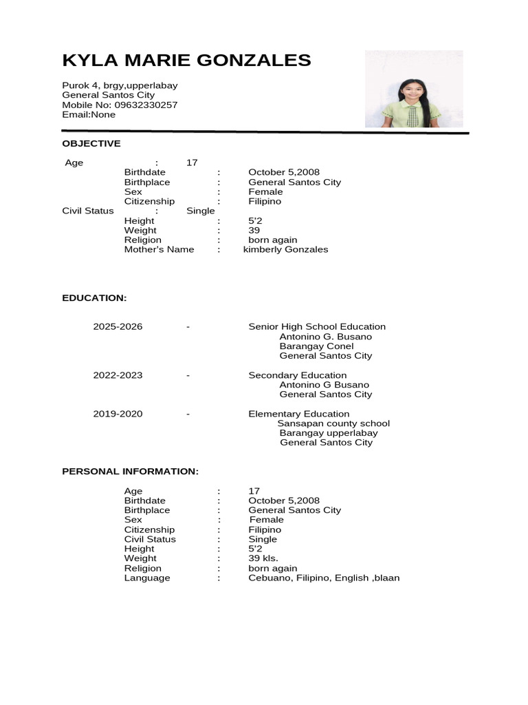 Resume of Kyla Marie Gonzales | PDF