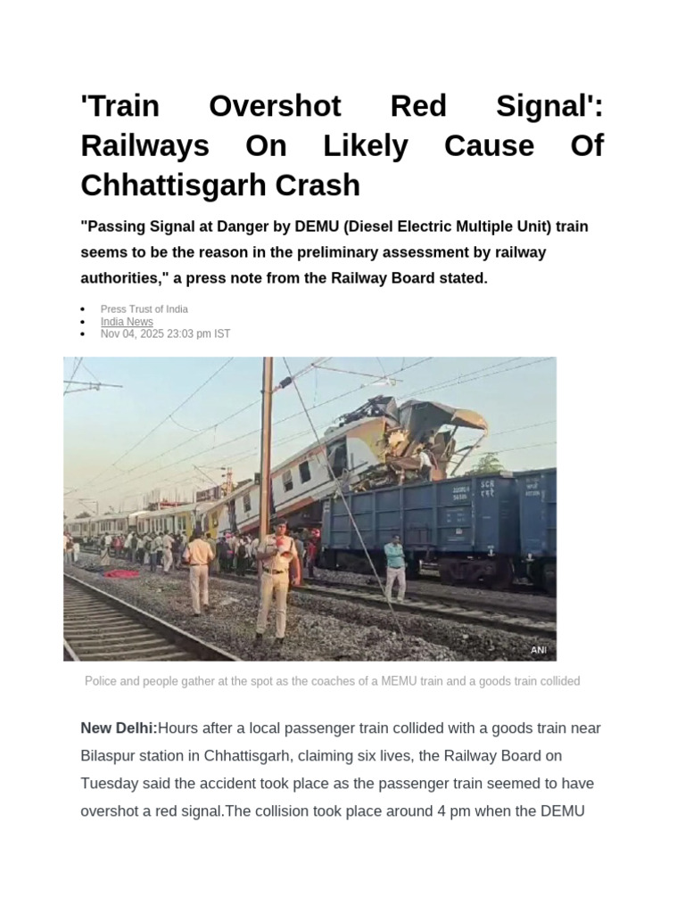 Chhattisgarh Train Crash: Signal Overshoot | PDF | Transport Accidents ...
