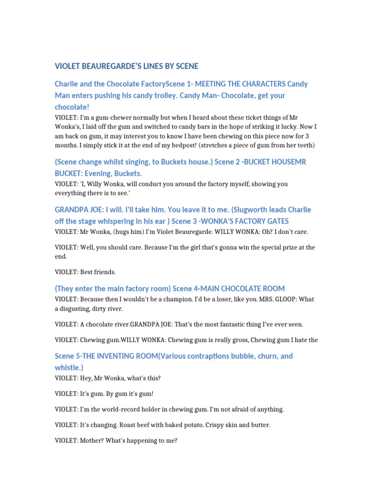 Violet Beauregarde's Scenes Breakdown | PDF