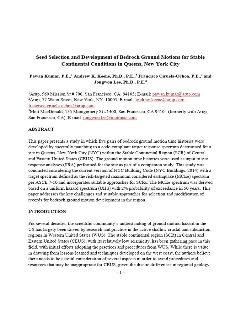 Kumar Et Al 2022. Bedrock Ground Motion Development in Queens NYC Final ...