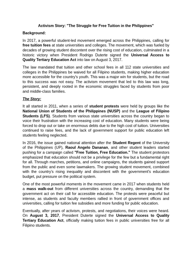 Final Term 1st Activity Activism | PDF | Activism | Tuition Payments