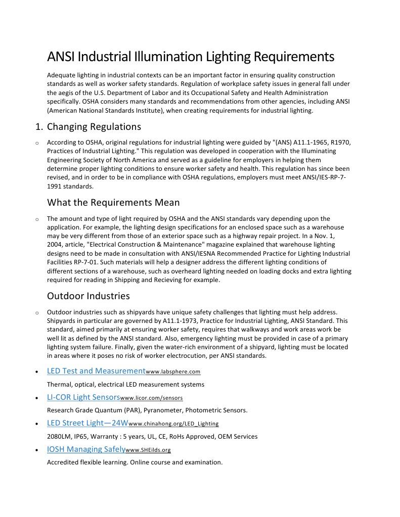 ANSI Illumination Recc | PDF | Lighting | Occupational Safety And Health