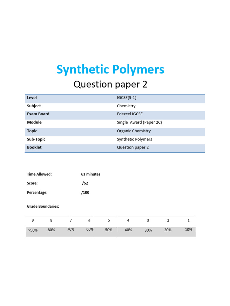 25.2 - Synthetic Polymers 2c - Edexcel Igcse 9-1 Chemistry QP | PDF ...