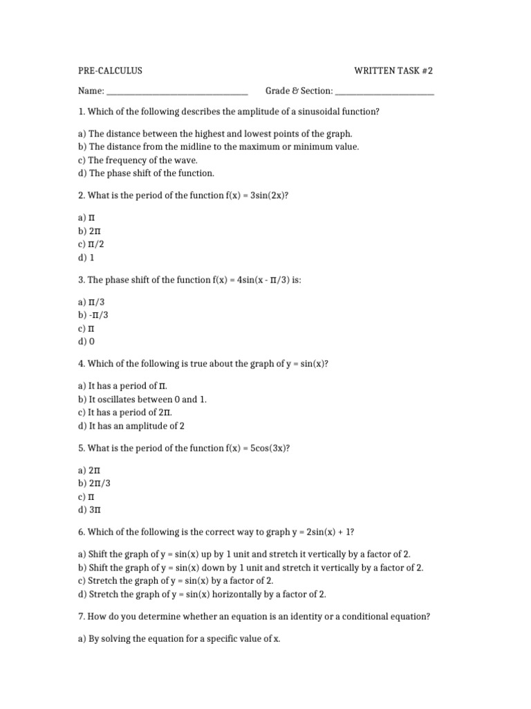 Precalculus Written Task2 | PDF | Trigonometric Functions ...