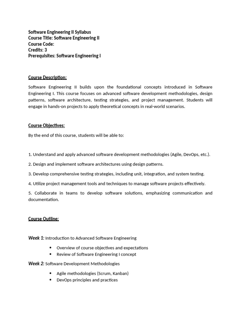 Advanced Software Engineering II Syllabus | PDF | Software | Software ...