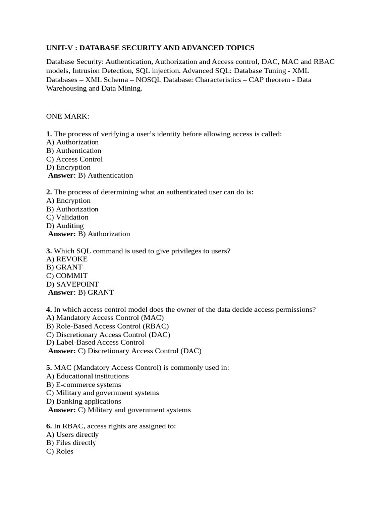 Unit 5 QB | PDF | No Sql | Databases