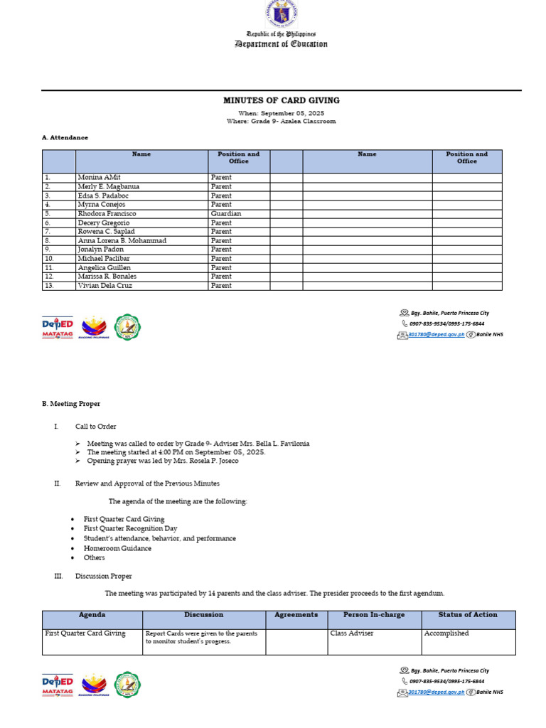 Bahile NHS First Quarter Meeting Minutes | PDF | Chess Openings | Chess ...