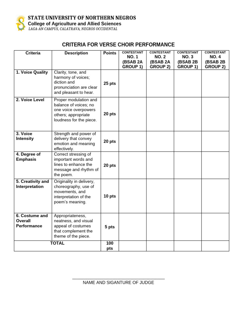 Verse Choir Performance Criteria | PDF