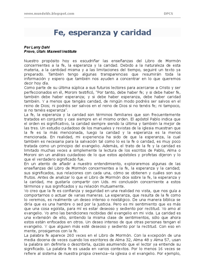 Fe, Esperanza y Caridad en el Evangelio | PDF | Fe | Libro de Mormón