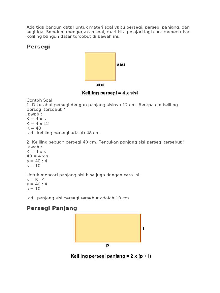 Soal Keliling Bangun Datar: Persegi & Persegi Panjang | PDF