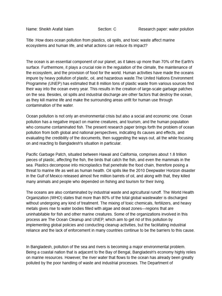 Research Paper On Water Polution | PDF | Oil Spill | Pollution