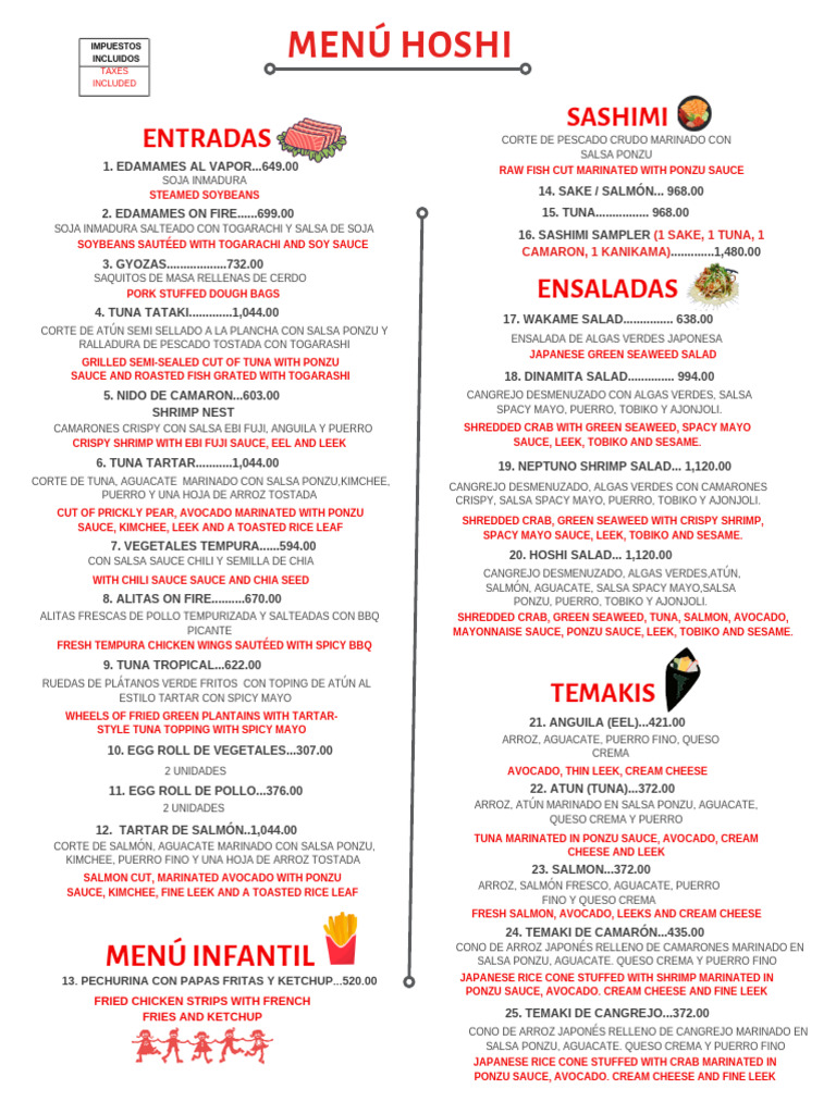 04 Menú Hoshi 2023 | PDF | Cocinando | Cocina