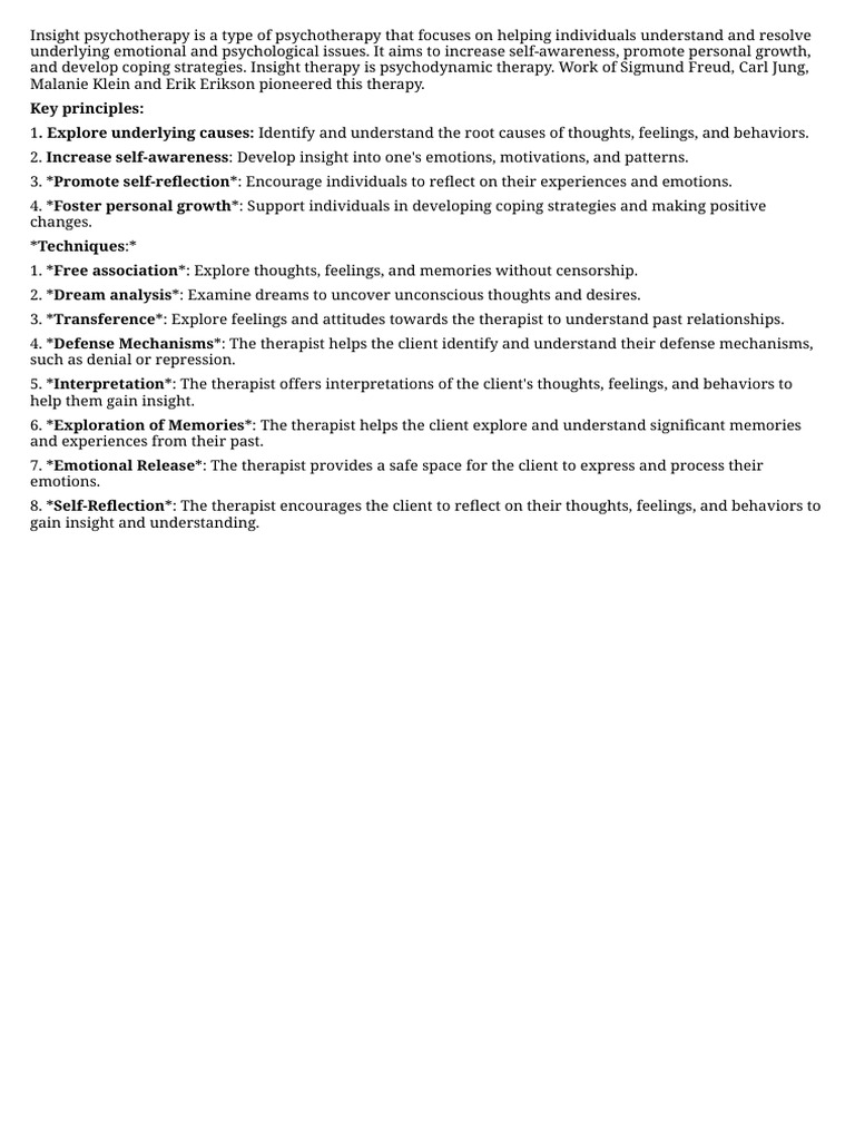 Insight Psychotherapy Techniques Explained | PDF